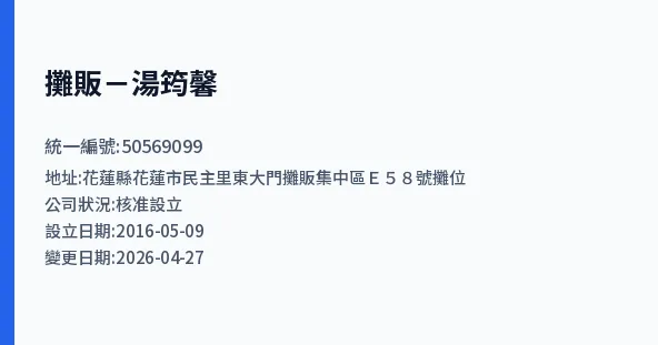 攤販-湯筠馨的照片-統編 50569099(花蓮縣) 公司登記資料與營業項目詳細圖表
