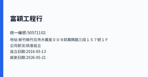 富穎工程行的照片-統編 50571102(新竹縣) 公司登記資料與營業項目詳細圖表
