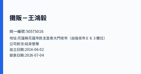 攤販-王鴻毅的照片-統編 50575016(花蓮縣) 公司登記資料與營業項目詳細圖表