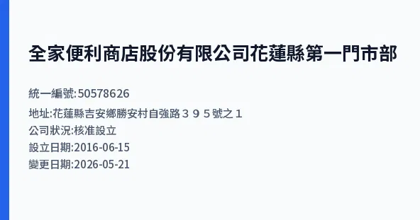 全家便利商店股份有限公司花蓮縣第一門市部的照片-統編 50578626(花蓮縣) 公司登記資料與營業項目詳細圖表