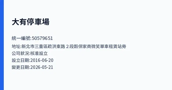 大有停車場的照片-統編 50579651(新北市) 公司登記資料與營業項目詳細圖表