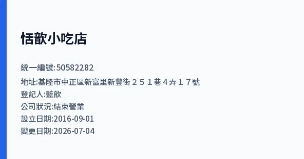 恬歆小吃店的照片-統編 50582282(基隆市) 公司登記資料與營業項目詳細圖表