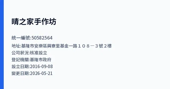 晴之家手作坊的照片-統編 50582564(基隆市) 公司登記資料與營業項目詳細圖表
