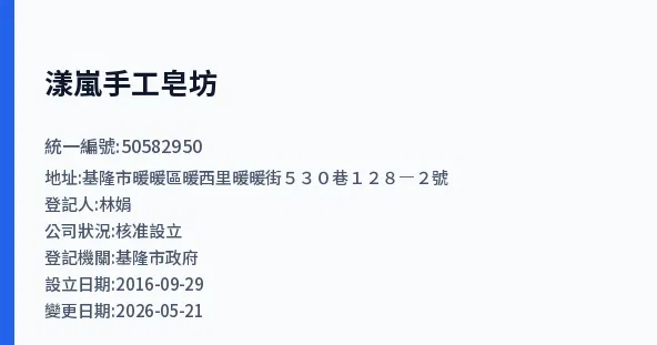 漾嵐手工皂坊的照片-統編 50582950(基隆市) 公司登記資料與營業項目詳細圖表