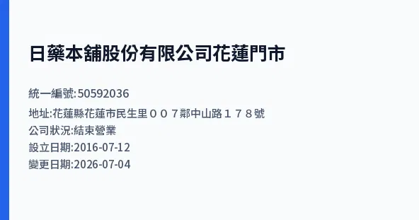 日藥本舖股份有限公司花蓮門市的照片-統編 50592036(花蓮縣) 公司登記資料與營業項目詳細圖表