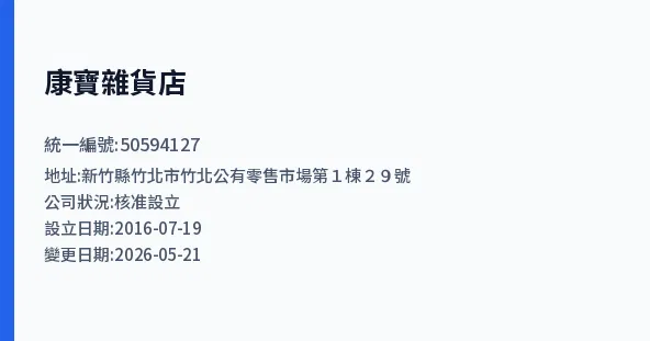 康寶雜貨店的照片-統編 50594127(新竹縣) 公司登記資料與營業項目詳細圖表
