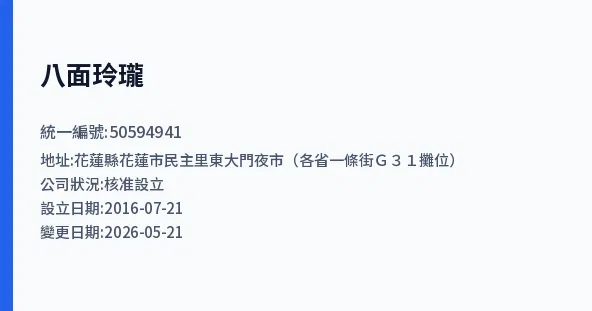 八面玲瓏的照片-統編 50594941(花蓮縣) 公司登記資料與營業項目詳細圖表