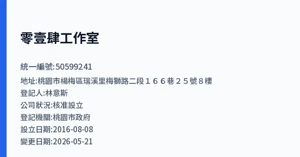 零壹肆工作室的照片-統編 50599241(桃園市) 公司登記資料與營業項目詳細圖表