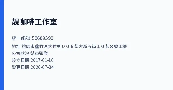靚咖啡工作室的照片-統編 50609590(桃園市) 公司登記資料與營業項目詳細圖表
