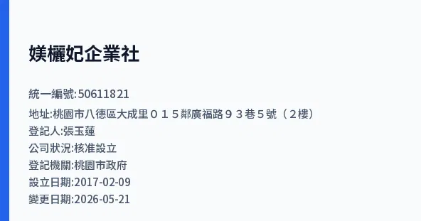 媄欐妃企業社的照片-統編 50611821(桃園市) 公司登記資料與營業項目詳細圖表