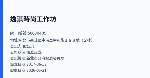 逸淇時尚工作坊的照片-統編 50630405(新北市) 公司登記資料與營業項目詳細圖表