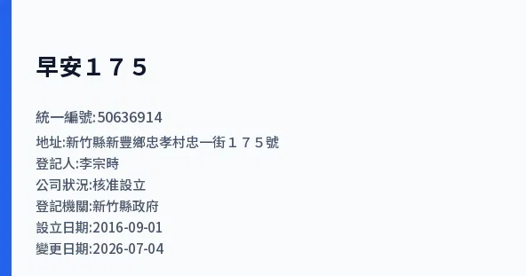 早安175的照片-統編 50636914(新竹縣) 公司登記資料與營業項目詳細圖表
