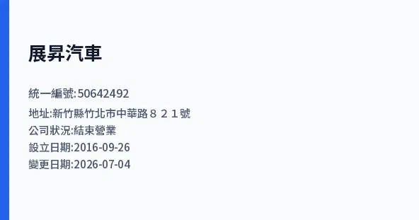 展昇汽車的照片-統編 50642492(新竹縣) 公司登記資料與營業項目詳細圖表