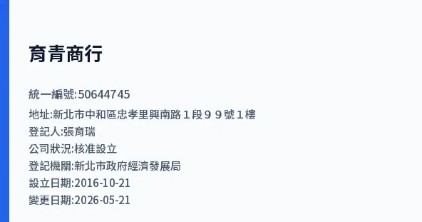 育青商行的照片-統編 50644745(新北市) 公司登記資料與營業項目詳細圖表