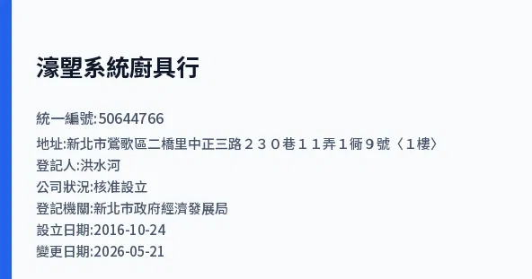 濠朢系統廚具行的照片-統編 50644766(新北市) 公司登記資料與營業項目詳細圖表