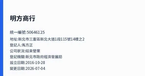 明方商行的照片-統編 50646125(新北市) 公司登記資料與營業項目詳細圖表