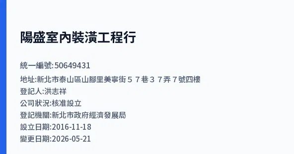陽盛室內裝潢工程行的照片-統編 50649431(新北市) 公司登記資料與營業項目詳細圖表