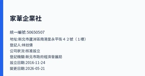 家葦企業社的照片-統編 50650507(新北市) 公司登記資料與營業項目詳細圖表