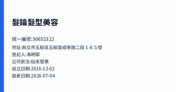 髮鑰髮型美容的照片-統編 50652322(新北市) 公司登記資料與營業項目詳細圖表