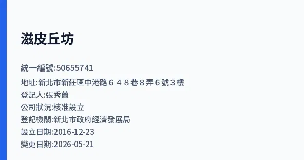 滋皮丘坊的照片-統編 50655741(新北市) 公司登記資料與營業項目詳細圖表