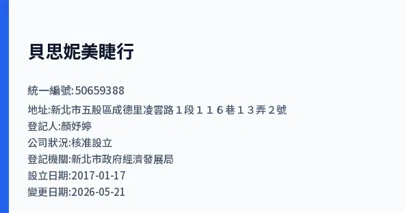 貝思妮美睫行的照片-統編 50659388(新北市) 公司登記資料與營業項目詳細圖表