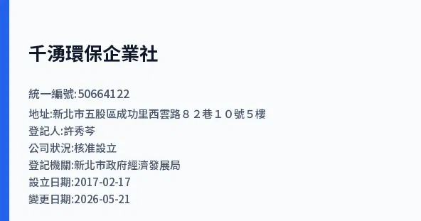千湧環保企業社的照片-統編 50664122(新北市) 公司登記資料與營業項目詳細圖表