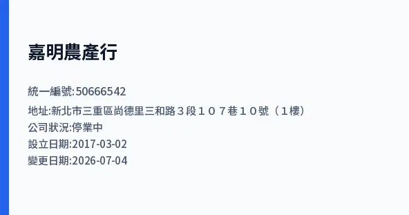 嘉明農產行的照片-統編 50666542(新北市) 公司登記資料與營業項目詳細圖表