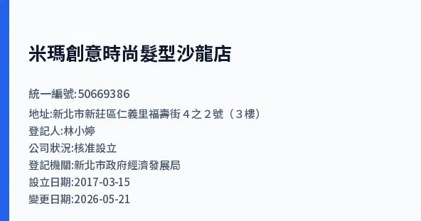 米瑪創意時尚髮型沙龍店的照片-統編 50669386(新北市) 公司登記資料與營業項目詳細圖表