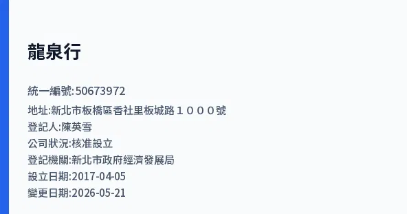 龍泉行的照片-統編 50673972(新北市) 公司登記資料與營業項目詳細圖表