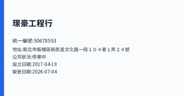 璟豪工程行的照片-統編 50678553(新北市) 公司登記資料與營業項目詳細圖表