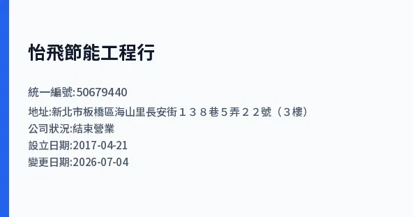 怡飛節能工程行的照片-統編 50679440(新北市) 公司登記資料與營業項目詳細圖表