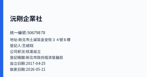 沅剛企業社的照片-統編 50679878(新北市) 公司登記資料與營業項目詳細圖表