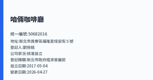 咱倆咖啡廳的照片-統編 50682016(新北市) 公司登記資料與營業項目詳細圖表