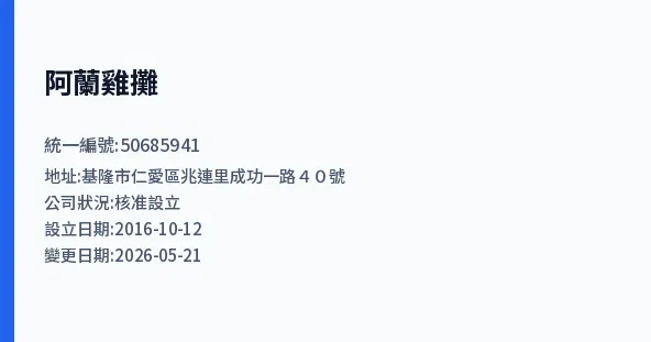 阿蘭雞攤的照片-統編 50685941(基隆市) 公司登記資料與營業項目詳細圖表