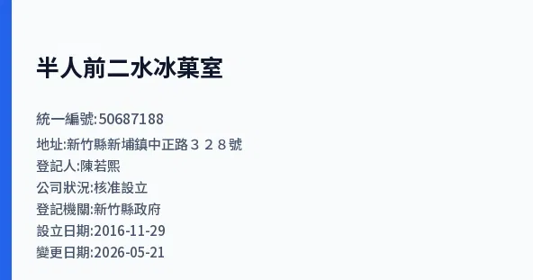 半人前二水冰菓室的照片-統編 50687188(新竹縣) 公司登記資料與營業項目詳細圖表