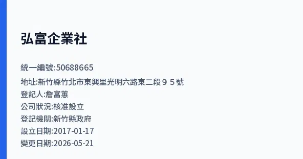 弘富企業社的照片-統編 50688665(新竹縣) 公司登記資料與營業項目詳細圖表