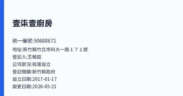 壹柒壹廚房的照片-統編 50688671(新竹縣) 公司登記資料與營業項目詳細圖表