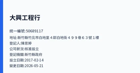 大興工程行的照片-統編 50689117(新竹縣) 公司登記資料與營業項目詳細圖表