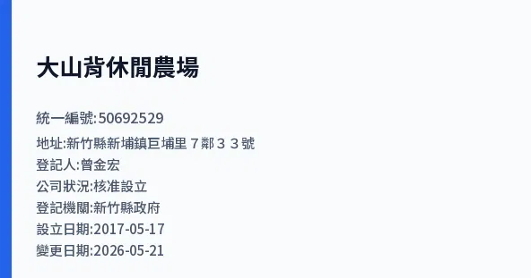 大山背休閒農場的照片-統編 50692529(新竹縣) 公司登記資料與營業項目詳細圖表