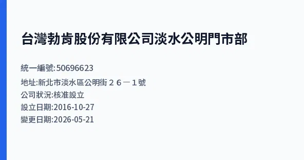 台灣勃肯股份有限公司淡水公明門市部的照片-統編 50696623(新北市) 公司登記資料與營業項目詳細圖表