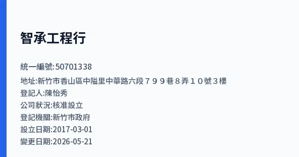 智承工程行的照片-統編 50701338(新竹市) 公司登記資料與營業項目詳細圖表