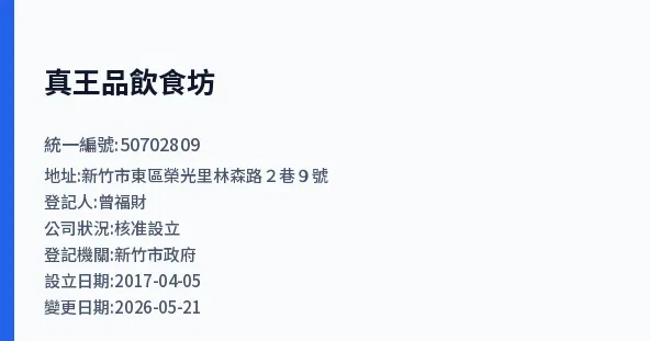 真王品飲食坊的照片-統編 50702809(新竹市) 公司登記資料與營業項目詳細圖表