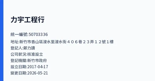 力宇工程行的照片-統編 50703336(新竹市) 公司登記資料與營業項目詳細圖表