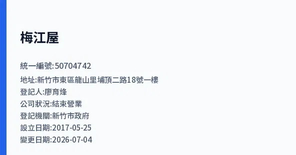 梅江屋的照片-統編 50704742(新竹市) 公司登記資料與營業項目詳細圖表