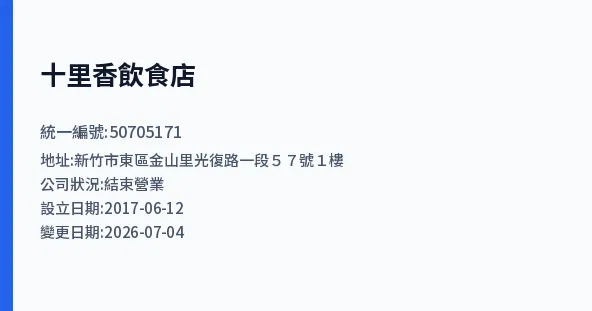 十里香飲食店的照片-統編 50705171(新竹市) 公司登記資料與營業項目詳細圖表