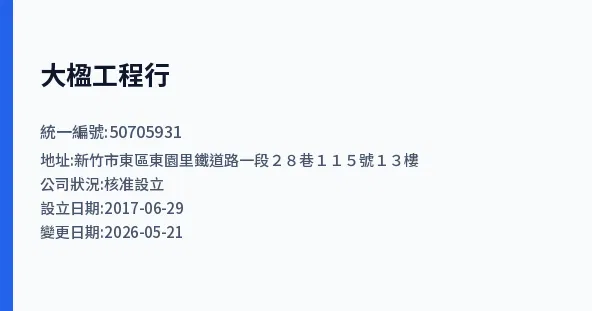 大楹工程行的照片-統編 50705931(新竹市) 公司登記資料與營業項目詳細圖表