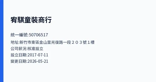 宥騏童裝商行的照片-統編 50706517(新竹市) 公司登記資料與營業項目詳細圖表