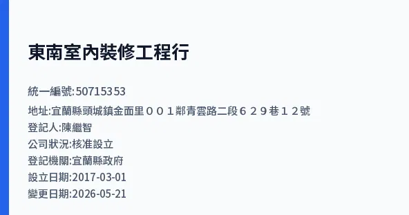 東南室內裝修工程行的照片-統編 50715353(宜蘭縣) 公司登記資料與營業項目詳細圖表