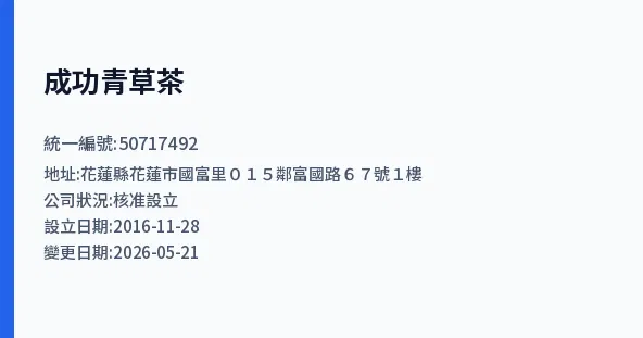 成功青草茶的照片-統編 50717492(花蓮縣) 公司登記資料與營業項目詳細圖表