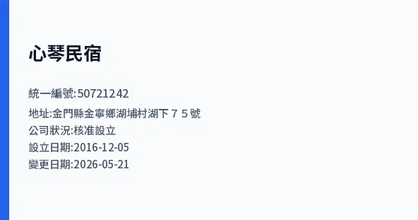 心琴民宿的照片-統編 50721242(金門縣) 公司登記資料與營業項目詳細圖表
